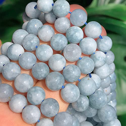 YU AAA Natural Round Blue Angelite Stone Jades Chalcedony Loose Spacer Minerals Beads for Jewelry Making DIY Bracelet Necklace 15" T309 (Item Diameter : 10mm 34-36pcs)