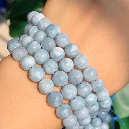 YU AAA Natural Round Blue Angelite Stone Jades Chalcedony Loose Spacer Minerals Beads for Jewelry Making DIY Bracelet Necklace 15" T309 (Item Diameter : 10mm 34-36pcs)