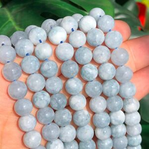 YU AAA Natural Round Blue Angelite Stone Jades Chalcedony Loose Spacer Minerals Beads for Jewelry Making DIY Bracelet Necklace 15" T309 (Item Diameter : 10mm 34-36pcs)