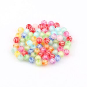 nhbt yu 100pcs mixed color frosted acrylic beads 8mm round loose watermelon spacer beads for jewelry making diy necklace bracelet t725