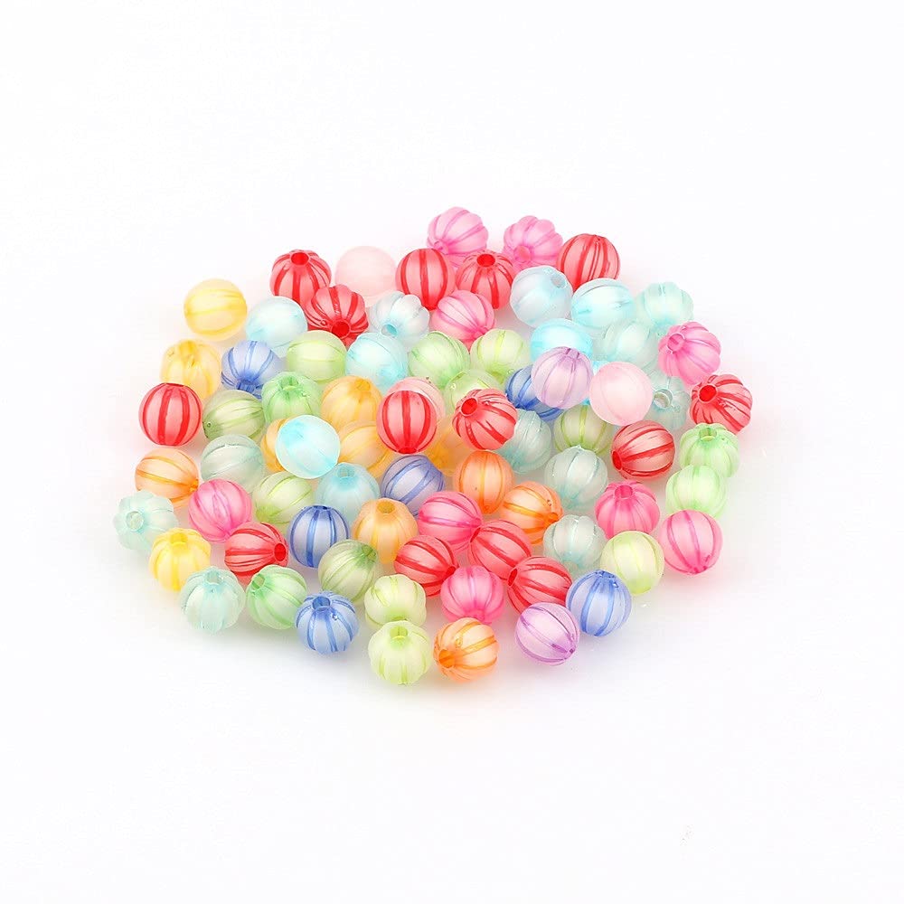 NHBT YU 100pcs Mixed Color Frosted Acrylic Beads 8mm Round Loose Watermelon Spacer Beads for Jewelry Making DIY Necklace Bracelet T725