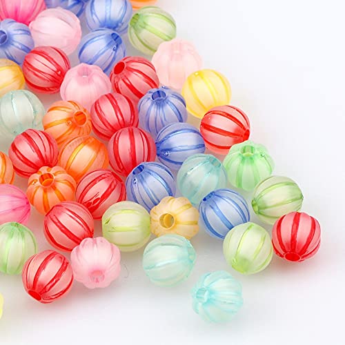 NHBT YU 100pcs Mixed Color Frosted Acrylic Beads 8mm Round Loose Watermelon Spacer Beads for Jewelry Making DIY Necklace Bracelet T725