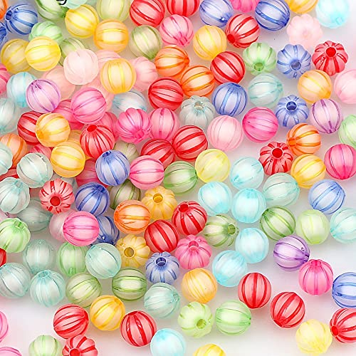 NHBT YU 100pcs Mixed Color Frosted Acrylic Beads 8mm Round Loose Watermelon Spacer Beads for Jewelry Making DIY Necklace Bracelet T725