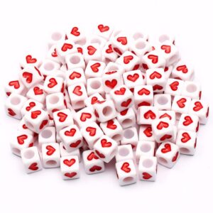 nhbt yu mixed red heart acrylic beads alphabet square cube loose spacer beads for jewelry making diy handmade bracelet necklace 6 * 6mm t725 (item diameter : 100pcs)