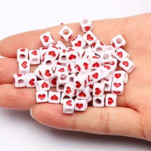 NHBT YU Mixed Red Heart Acrylic Beads Alphabet Square Cube Loose Spacer Beads for Jewelry Making DIY Handmade Bracelet Necklace 6 * 6mm T725 (Item Diameter : 100Pcs)