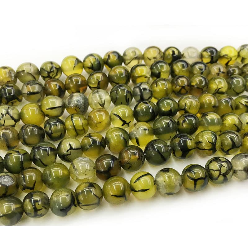 NHBT YU 1 Strand Yellow Gragon Pattern Agates Natural Stone Spacer Beads 4-12mm Loose Charm Bead for DIY Jewelry Making Manual Material T719 (Item Diameter : 10mm 38pcs)