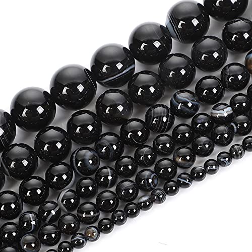 NHBT YU Natural Stone Beads Black Striped Agate Loose Beads for Jewelry Making Needlework DIY Bracelet Strand 4-12 MM T923 (Color : H7361, Item Diameter : 8mm About 48 pcs)