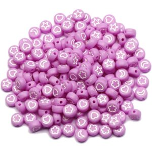 nhbt yu purple mixed acrylic spacer beads round flat heart moon flower star beads for jewelry making handmade diy bracelet accessories t87 (color : white, item diameter : 200pcs)