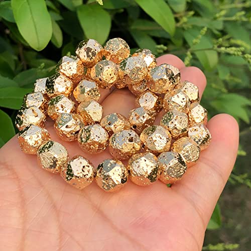 YU Natural Faceted KC Gold Rock Volcanic Lava Hematite Stone Beads Loose Spacer Beads for Jewelry Making DIY Energy Bracelet T309 (Color : Blue Green, Item Diameter : 6mm 60-63pcs)