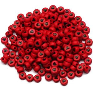 nhbt yu 4 * 7mm red heart acrylic beads round flat loose spacer beads for jewelry making handmade charm diy bracelet accessories wholesale t725 (color : red, item diameter : 100pcs)