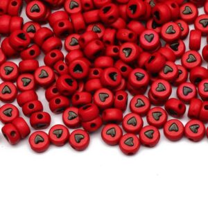 NHBT YU 4 * 7mm Red Heart Acrylic Beads Round Flat Loose Spacer Beads for Jewelry Making Handmade Charm DIY Bracelet Accessories Wholesale T725 (Color : Red, Item Diameter : 100pcs)