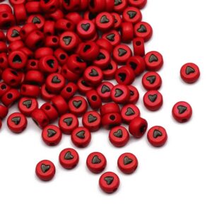 NHBT YU 4 * 7mm Red Heart Acrylic Beads Round Flat Loose Spacer Beads for Jewelry Making Handmade Charm DIY Bracelet Accessories Wholesale T725 (Color : Red, Item Diameter : 100pcs)