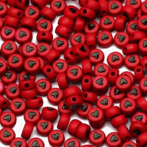 NHBT YU 4 * 7mm Red Heart Acrylic Beads Round Flat Loose Spacer Beads for Jewelry Making Handmade Charm DIY Bracelet Accessories Wholesale T725 (Color : Red, Item Diameter : 100pcs)