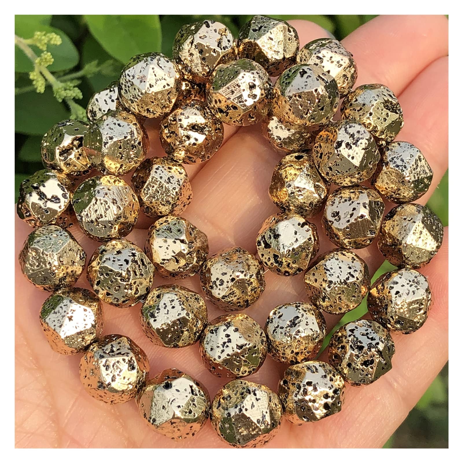 YU Natural Faceted KC Gold Rock Volcanic Lava Hematite Stone Beads Loose Spacer Beads for Jewelry Making DIY Energy Bracelet T309 (Color : Bronze, Item Diameter : 6mm 60-63pcs)