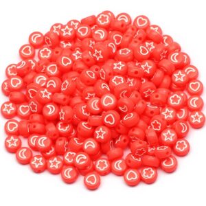 nhbt yu red mixed acrylic spacer beads round flat heart moon flower star beads for jewelry making handmade diy bracelet accessories t87 (color : red, item diameter : 300pcs)