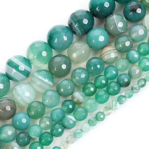 NHBT YU Natural Stone Beads Cut Surface Green Striped Agate Loose Beads for Jewelry Making Needlework DIY Bracelet Strand 4-12 MM T725 (Color : H7229, Item Diameter : 12mm About 30 pcs)