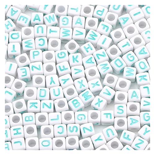 NHBT YU 6x6mm Random Mixed Letter Acrylic Beads Cube Square Alphabet Spacer Beads for Jewelry Making DIY Necklace Bracelet T725 (Color : Light Blue, Item Diameter : 100Pcs)