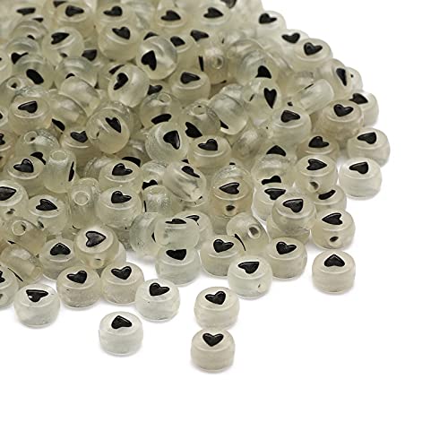 NHBT YU 4 * 7mm Acrylic Luminous Love Heart Beads Round Flat Loose Spacer Beads for DIY Jewelry Making Handmade Bracelet Necklace T719 (Color : Luminous Heart, Item Diameter : 400pcs)