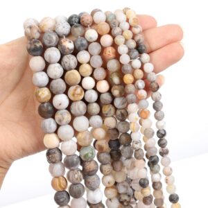 NHBT YU Natural Stone Beads Frosted Bamboo Leaf Agate Charm Round Loose Beads for Jewelry Making Needlework Bracelet DIY 4-12 MM T87 (Color : H7484, Item Diameter : 10mm About 38 pcs)