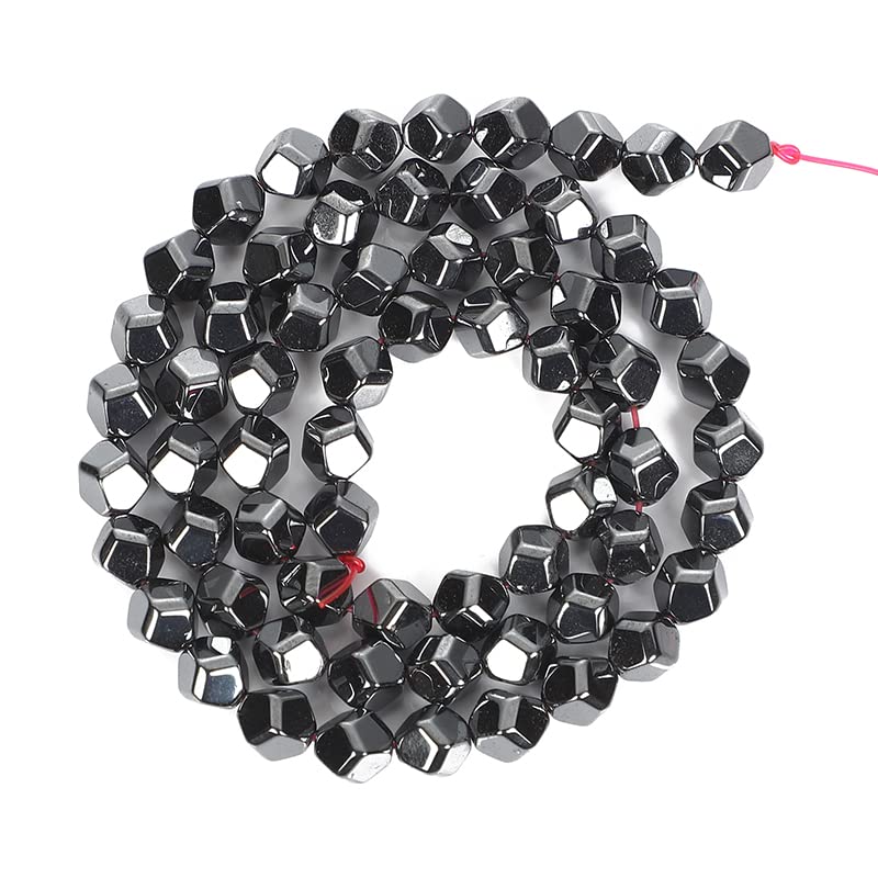 NHBT YU Natural Stone Beads 8-Sided Cut-Angle Black Hematite Round Beads for Jewelry Making Needlework Bracelet DIY T87 (Color : H8475, Item Diameter : 6mm About 65 pcs)