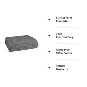 Elvana Home 100% Cotton Bed Blanket, Breathable Bed Blanket King Size, Cotton Thermal Blankets King, Perfect for Layering Any Bed for All Season, Charcoal Grey