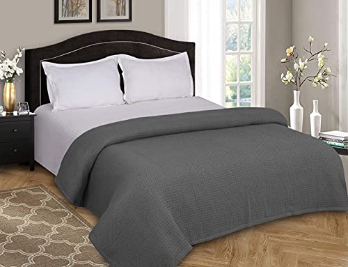 Elvana Home 100% Cotton Bed Blanket, Breathable Bed Blanket King Size, Cotton Thermal Blankets King, Perfect for Layering Any Bed for All Season, Charcoal Grey