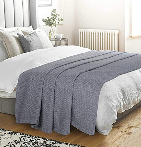 Elvana Home 100% Cotton Bed Blanket, Breathable Bed Blanket King Size, Cotton Thermal Blankets King, Perfect for Layering Any Bed for All Season, Charcoal Grey