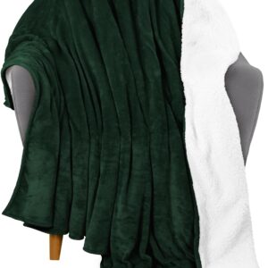 Utopia Bedding Sherpa Blanket Throw Size [Forest Green, 50x60 Inches] - 480GSM Thick Warm Plush Fleece Reversible Blanket for Bed, Sofa, Couch, Camping and Travel