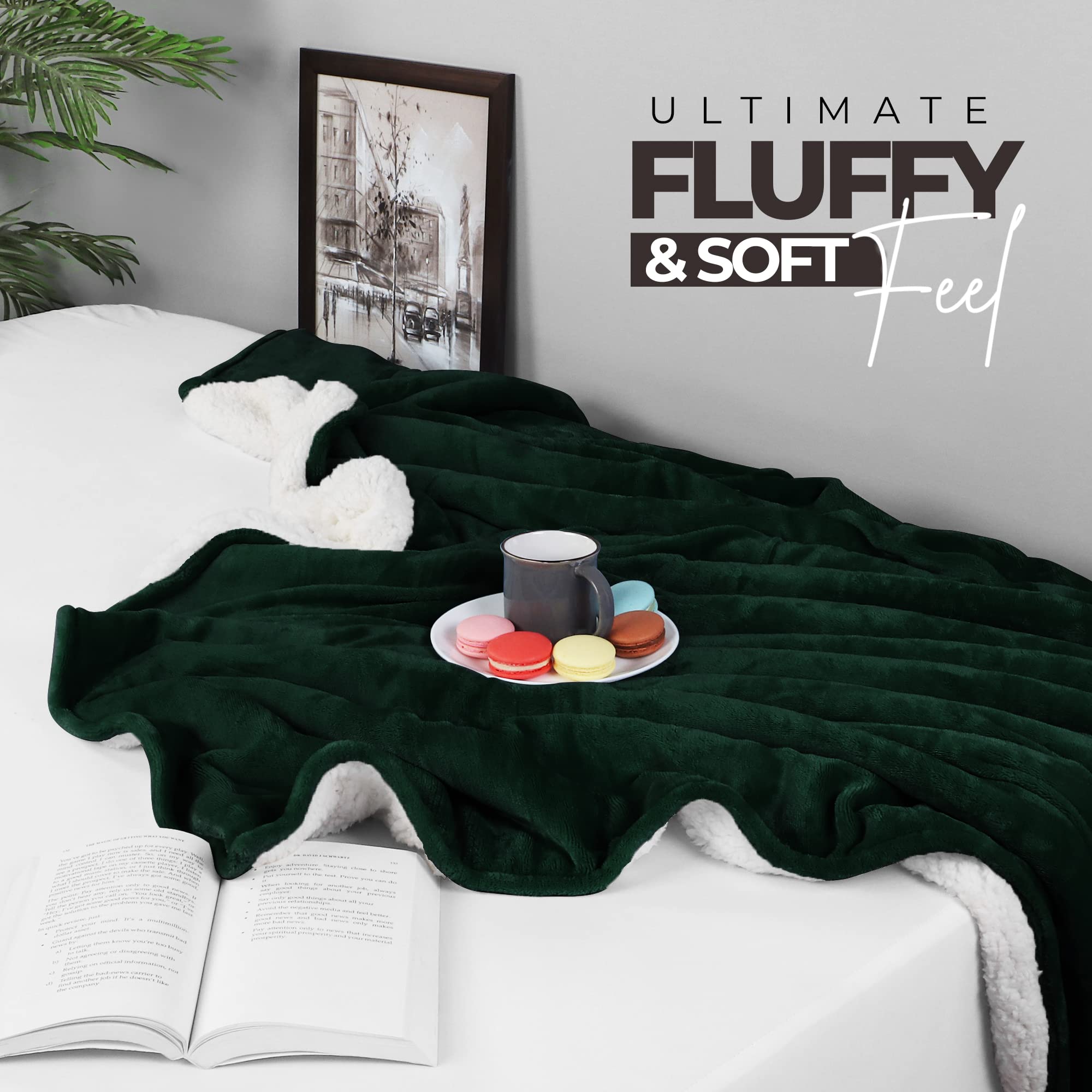 Utopia Bedding Sherpa Blanket Throw Size [Forest Green, 50x60 Inches] - 480GSM Thick Warm Plush Fleece Reversible Blanket for Bed, Sofa, Couch, Camping and Travel