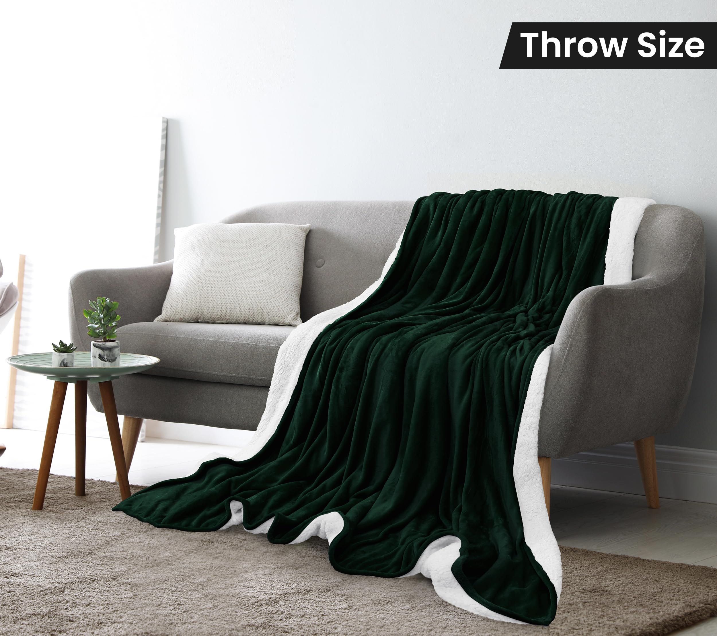 Utopia Bedding Sherpa Blanket Throw Size [Forest Green, 50x60 Inches] - 480GSM Thick Warm Plush Fleece Reversible Blanket for Bed, Sofa, Couch, Camping and Travel