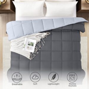 Homelike Moment Lightweight Queen Comforter - Grey Down Alternative Bedding Comforters Queen Size, All Season Duvet Insert Quilted Reversible Bed Comforter Soft Queen Full Size Dark Gray/Light Grey