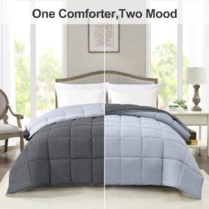 Homelike Moment Lightweight Queen Comforter - Grey Down Alternative Bedding Comforters Queen Size, All Season Duvet Insert Quilted Reversible Bed Comforter Soft Queen Full Size Dark Gray/Light Grey