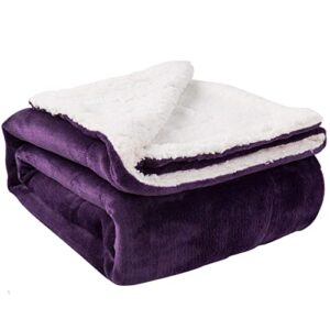 nanpiper sherpa blanket twin thick warm blanket for winter bed super soft fuzzy flannel fleece/wool like reversible velvet plush blanket (purple twin size 60"x80")