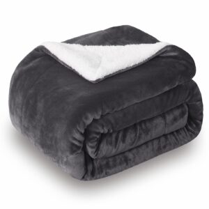 sochow sherpa fleece throw blanket, reversible super soft luxurious plush blanket throw size, dark grey, 50"x60"