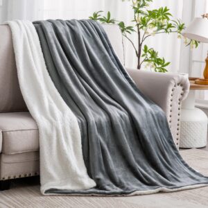 BEDELITE Sherpa Fleece Blanket - Thick Warm Blankets for Winter, Reversible Soft & Cozy Fluffy Throw Blanket for Couch and Bed (Grey, 50" X 60")