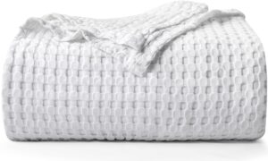 utopia bedding cotton waffle blanket 300 gsm (white - 90x72 inches) soft lightweight breathable bed blanket twin size layering any bed for all season