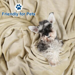 PHF Ultra Soft Fleece Blanket Queen Size, No Shed No Pilling Luxury Plush Cozy 300GSM Lightweight Blanket for Bed, Couch, Chair, Sofa Suitable for All Season, 90" x 90", Khaki