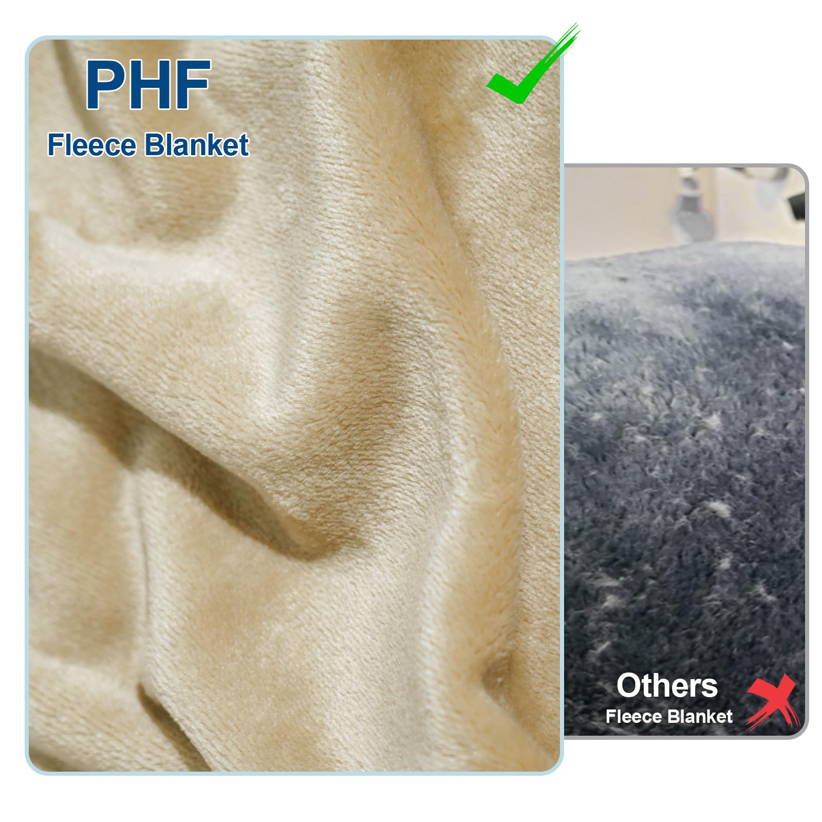 PHF Ultra Soft Fleece Blanket Queen Size, No Shed No Pilling Luxury Plush Cozy 300GSM Lightweight Blanket for Bed, Couch, Chair, Sofa Suitable for All Season, 90" x 90", Khaki