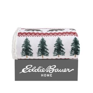 Eddie Bauer - Throw Blanket, Reversible Sherpa Fleece Bedding, Home Decor for All Seasons (Grizzly Peak Red, Throw)