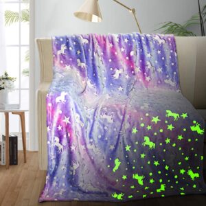 unicorn glow in the dark blanket, unicorn blanket for girls/kids, kids blankets for girls, unicorns gifts for girls age 3-12, toddler blanket for kids, soft fleece blanket throw birthday gift 40"x60"