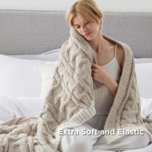 Bedsure Cable Knitted Throw Blanket for Couch, Chenille Chunky Knit Throw Blanket - Soft and Cozy Linen Throw Blanket for Winter, Throw (50" x 60")