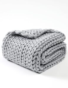 ynm chunky throw blanket, medium-weight, hand knitted, skin friendly, ventilated and breathable, machine washable, home décor piece for couch, sofa and bed (lunar grey, 40x50 inch)