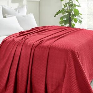 Superior Diamond Weave Blanket, 100% Cotton Cover for Home, Couch, Bed, Soft, Warm Blankets, Boho Aesthetic, Comfy, Cozy, and Cute Covers, Decorative Bedding Essentials, King, Burgundy