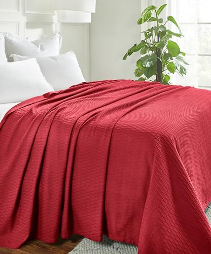 Superior Diamond Weave Blanket, 100% Cotton Cover for Home, Couch, Bed, Soft, Warm Blankets, Boho Aesthetic, Comfy, Cozy, and Cute Covers, Decorative Bedding Essentials, King, Burgundy