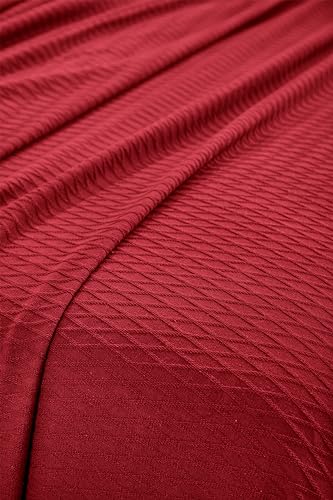 Superior Diamond Weave Blanket, 100% Cotton Cover for Home, Couch, Bed, Soft, Warm Blankets, Boho Aesthetic, Comfy, Cozy, and Cute Covers, Decorative Bedding Essentials, King, Burgundy