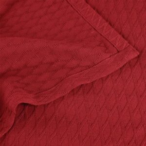 Superior Diamond Weave Blanket, 100% Cotton Cover for Home, Couch, Bed, Soft, Warm Blankets, Boho Aesthetic, Comfy, Cozy, and Cute Covers, Decorative Bedding Essentials, King, Burgundy