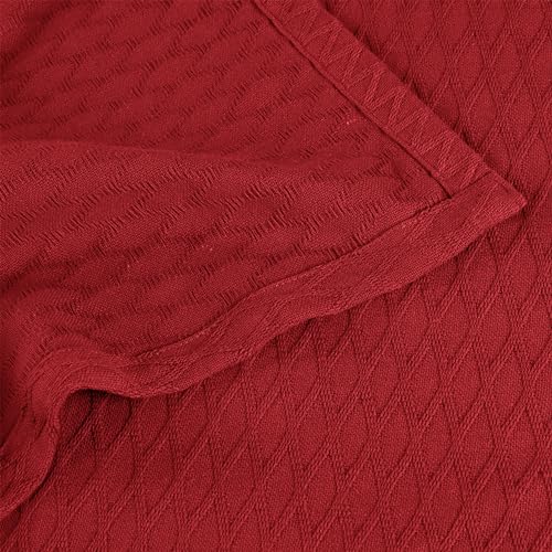 Superior Diamond Weave Blanket, 100% Cotton Cover for Home, Couch, Bed, Soft, Warm Blankets, Boho Aesthetic, Comfy, Cozy, and Cute Covers, Decorative Bedding Essentials, King, Burgundy