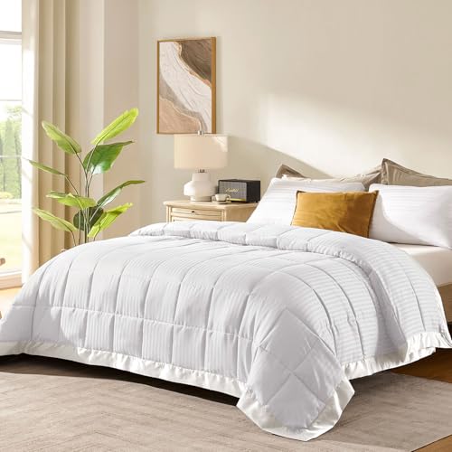 downluxe King Size Blanket with Satin Trim, Lightweight Down Alternative King Blanket for All Season, Machine Washable (Ivory, 90x108 Inch)