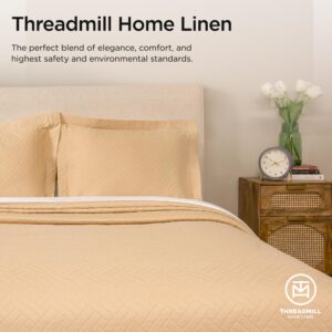 Threadmill Luxury Cotton Blankets | All-Season Cozy 100% Cotton | Criss Cross Jacquard Soft & Lightweight Coverlet fits California King Size Bed, 104x92 | Beige