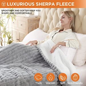 Westinghouse Electric Blanket Twin Size, Super Cozy Luxury Faux Fur & Sherpa Heated Blanket with 10 Heating Levels & 1-12 Hours Auto Off, Fast Heating Blanket, Machine Washable, 62x 84 Inch Light Grey